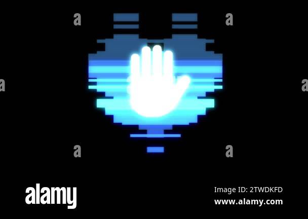 pixel heart with hand symbol glitch interference hud holographic screen ...