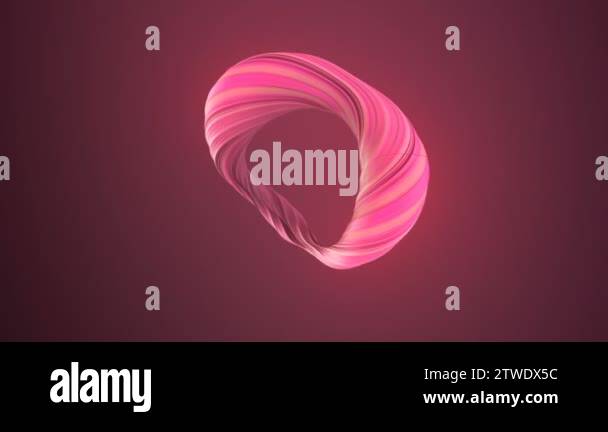 Pink colored twisted shape. Computer generated abstract geometric 3D render loop animation. 4K ...