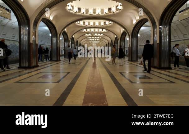 MOSCOW - MAY, 2018: Passengers inside Mayakovskaya subway station. A ...