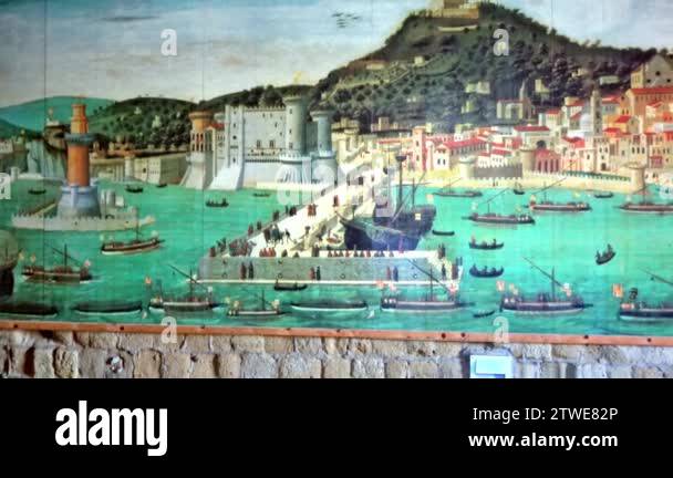 4K Italy, Naples, majolica depicting the Naples of the Middle Ages ...