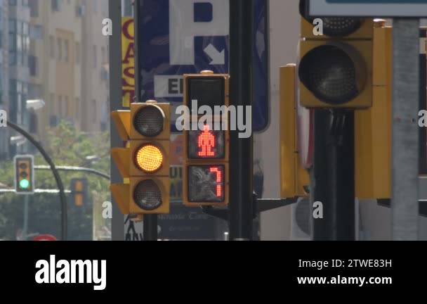 Traffic lights in red to green with indicator for pedestrian and time ...