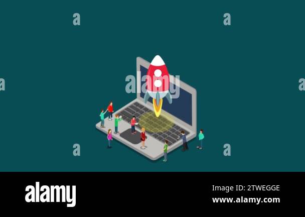 Startup launching process reveal animation. Web technology online ...