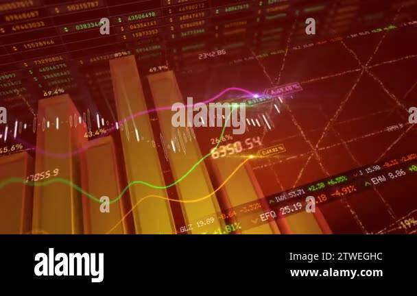 Low angle shot of abstract business chart animation. Camera moves along ...
