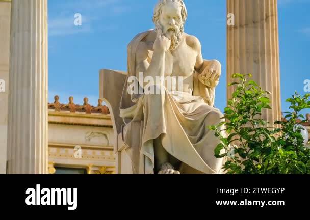 Statue of the great Greek philosopher Socrates on a marble chair ...