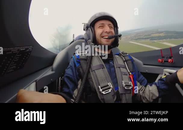 Excited passenger of sports plane laughing loop trick, unforgettable ...