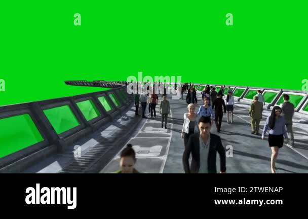 3d people in Sci fi tonnel. Traffic. Concept of future. Green screen ...