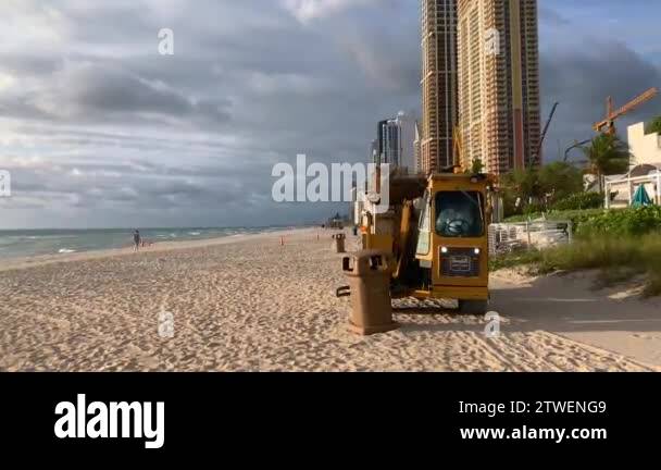 Miami, FL, USA - March 29, 2019: Municipal recycling garbage collector ...