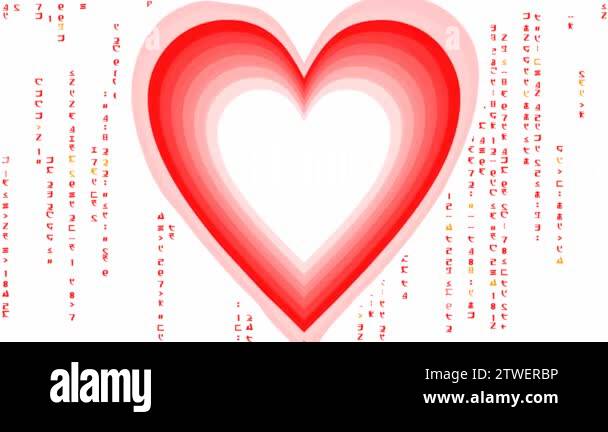 Heart tunnel with matrix code characters, animated message for ...