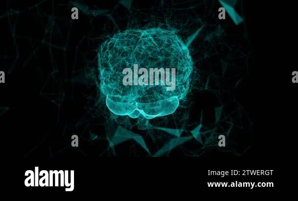 Human Brain Being Formed By Revolving Particles Plexus Structure Evolving Around Blue Abstract