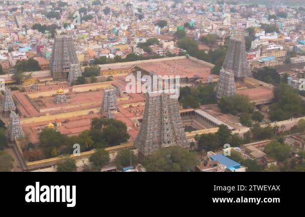 South India holy temple Gopuram at Srirangam Trichi, India, 4k aerial ...