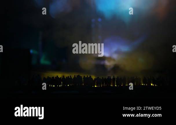 Creative artwork decoration. Chernobyl nuclear power plant at night ...
