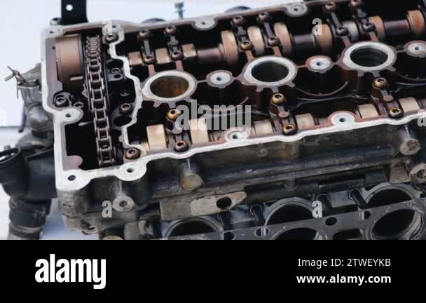 Dynamic video of car engine in auto service. Vehicle inspection or ...