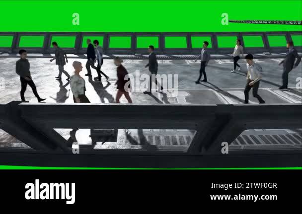 3d people in Sci fi tonnel. Traffic. Concept of future. Green screen ...