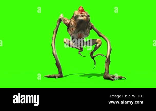 Alien long Static Loop Front 3D Animation Green Screen Stock Video ...