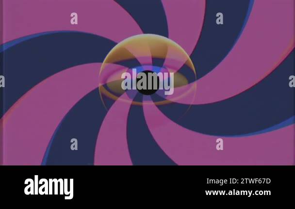 retro VHS TV eye with rotating color spiral seamless loop background ...