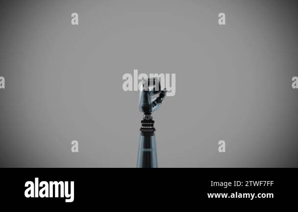 Digitally generated animation of robotic hand with palm opening and ...