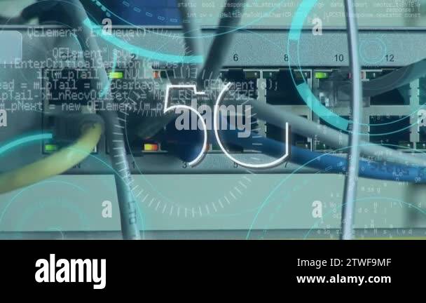 Digital animation of 5G written in the middle of a futuristic circle ...