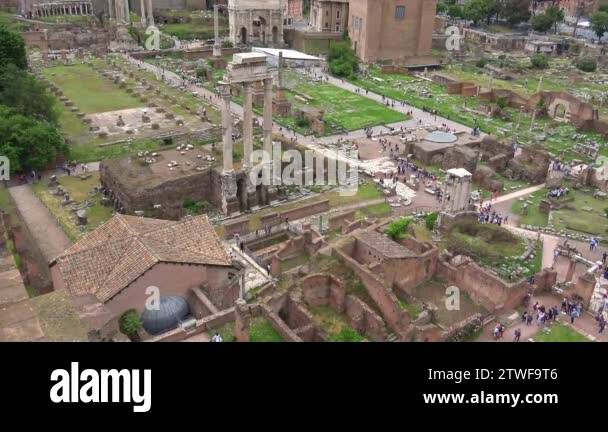 Rome, view and details of the ruins of the Roman Forum which together ...