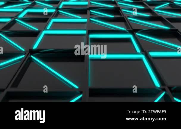 Wall of black rectangle tiles with blue glowing elements. Grid of ...
