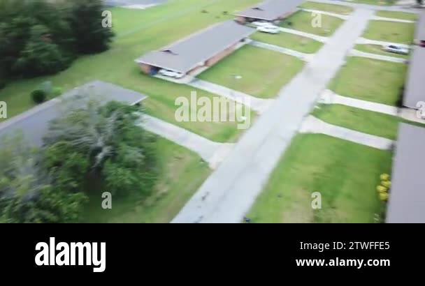 An aerial view of a typical American suburban area showing a mix of ...