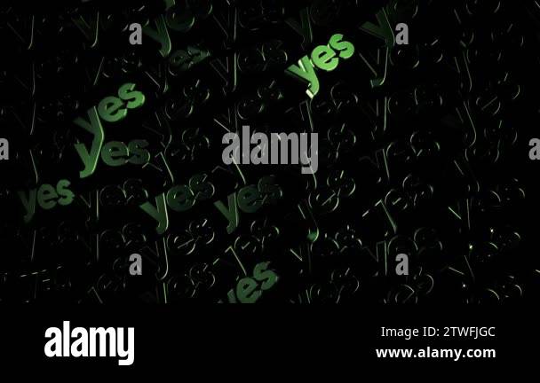 Green lights form luminous text YES flowing on black background ...