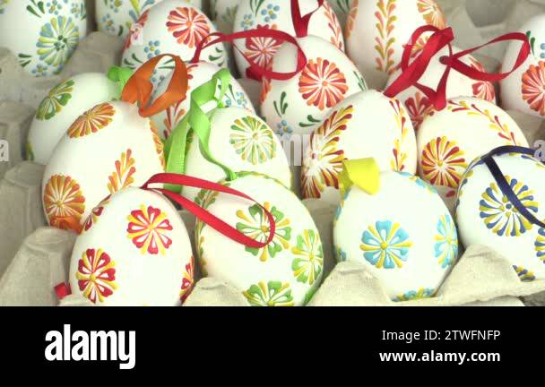 Easter painted and waxed eggs, traditional folk craftsmanship and ...