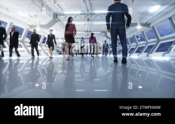 3d people in Sci fi tonnel. Traffic. Concept of future. Realistic 4K ...