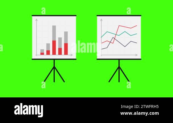 Flip chart with graph. Two options graphs. Alpha channel. Green ...