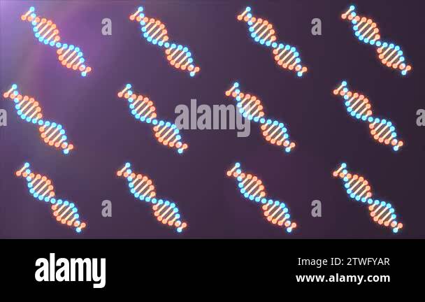 many DNA spiral shape molecules rotating in space seamless loop ...