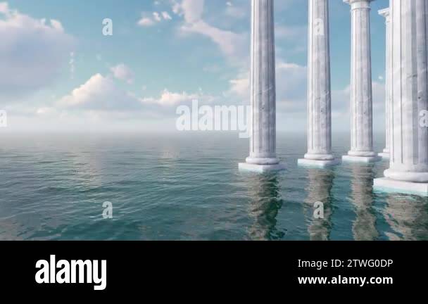 Abstract conceptual 3D animation with colonnade of ancient white marble ...