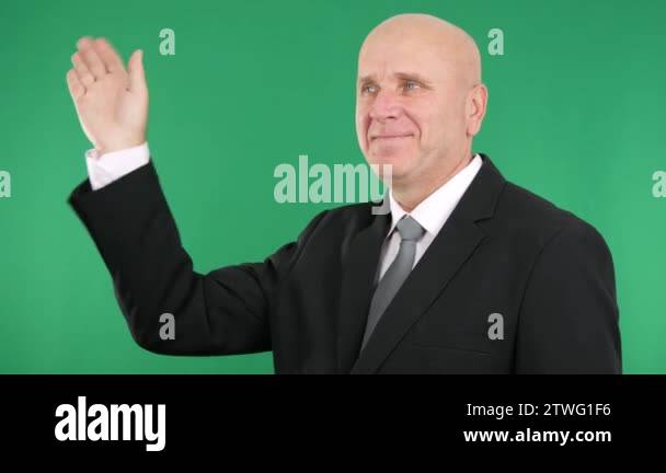 Confident Businessman Smile and Make Salute Hand Gestures (Ultra High ...