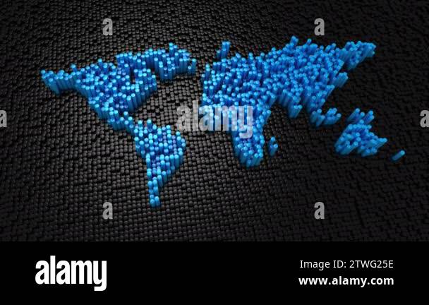 Cylinders Formed A World Map. Black background, 2 in 1, loop (151-450 ...