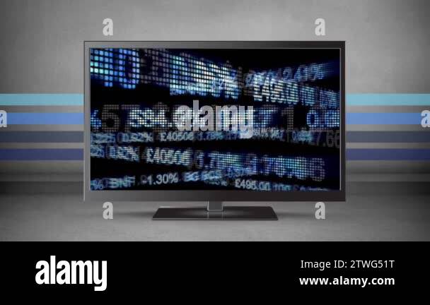 Digital animation of a flat screen television with numbers and ...