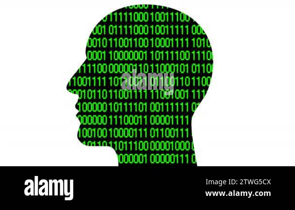 4k Brain head connect the matrix style binary code,people man thinking ...