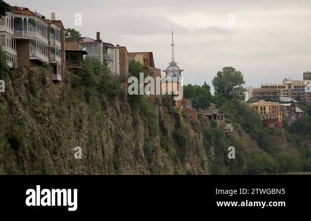 Houses built on edge of cliff in Tbilisi, Georgia, natural disaster ...