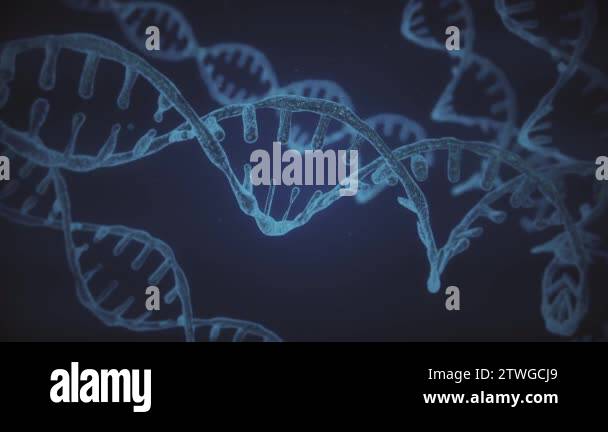 Abstract blue glittering DNA double helix with depth of field ...