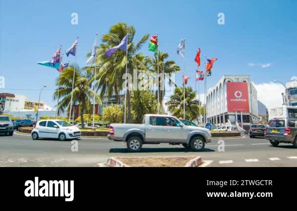 Cars Driving Around Circle in Downtown City of Papeete Tahiti in French ...