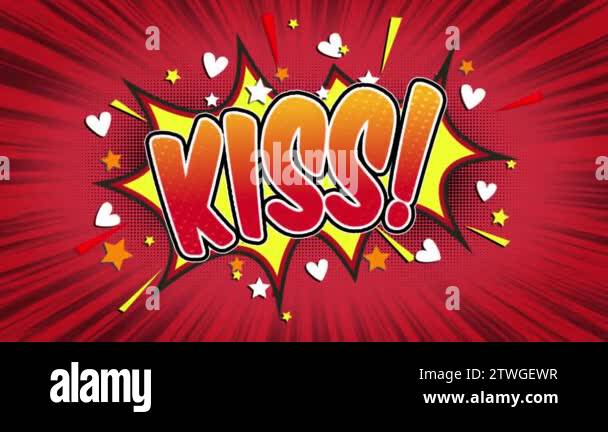 kiss Word Retro Cartoon Comic Bubbles Popup Style Expressions Colored ...