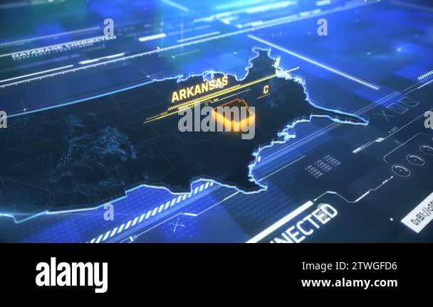 Arkansas US state border 3D modern map with a name, region outline ...