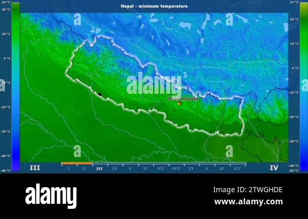 Minimum temperature by month in the Nepal area with animated legend ...
