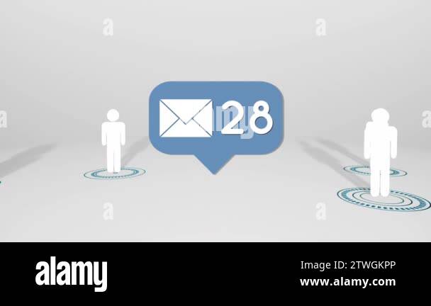Digital animation of a message bubble with an email icon increasing in ...