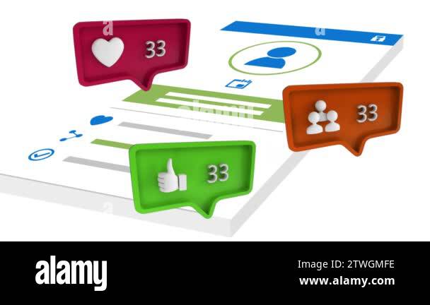 Digital animation of heart, subscribe and like icons with increasing ...