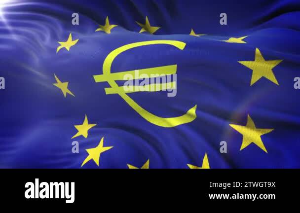 EURO SIGN flag waving on sun. Seamless loop with highly detailed fabric ...