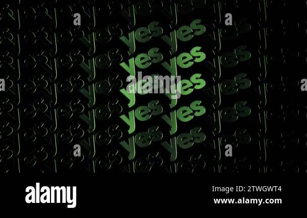 Green lights form luminous text YES flowing on black background ...