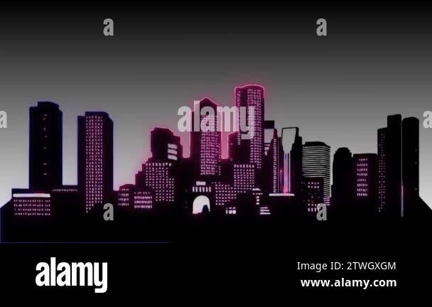 Synthwave city against pink moon, beautiful loopable background ...