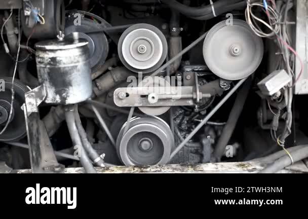 The engine of the bus. The work of the car engine, the movement of the ...