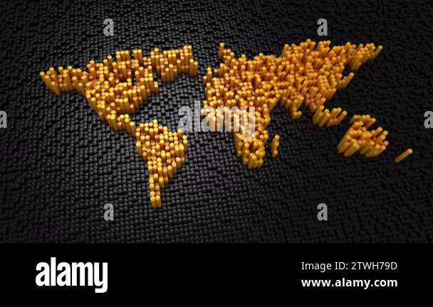 Cylinders Formed A World Map. Black background, 2 in 1, loop, created ...