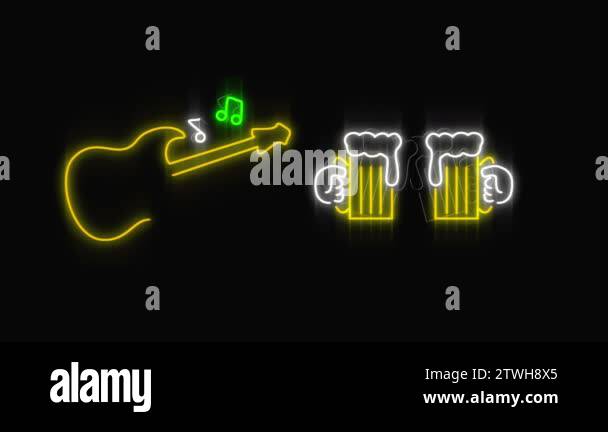 Digital animation of led light guitar and beer signage. The guitar has ...