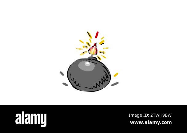 2d Animation motion graphics drawing of a black round ball bomb with ...