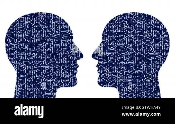 4k Brain head connect chip circuit digital lines,people expanding ...